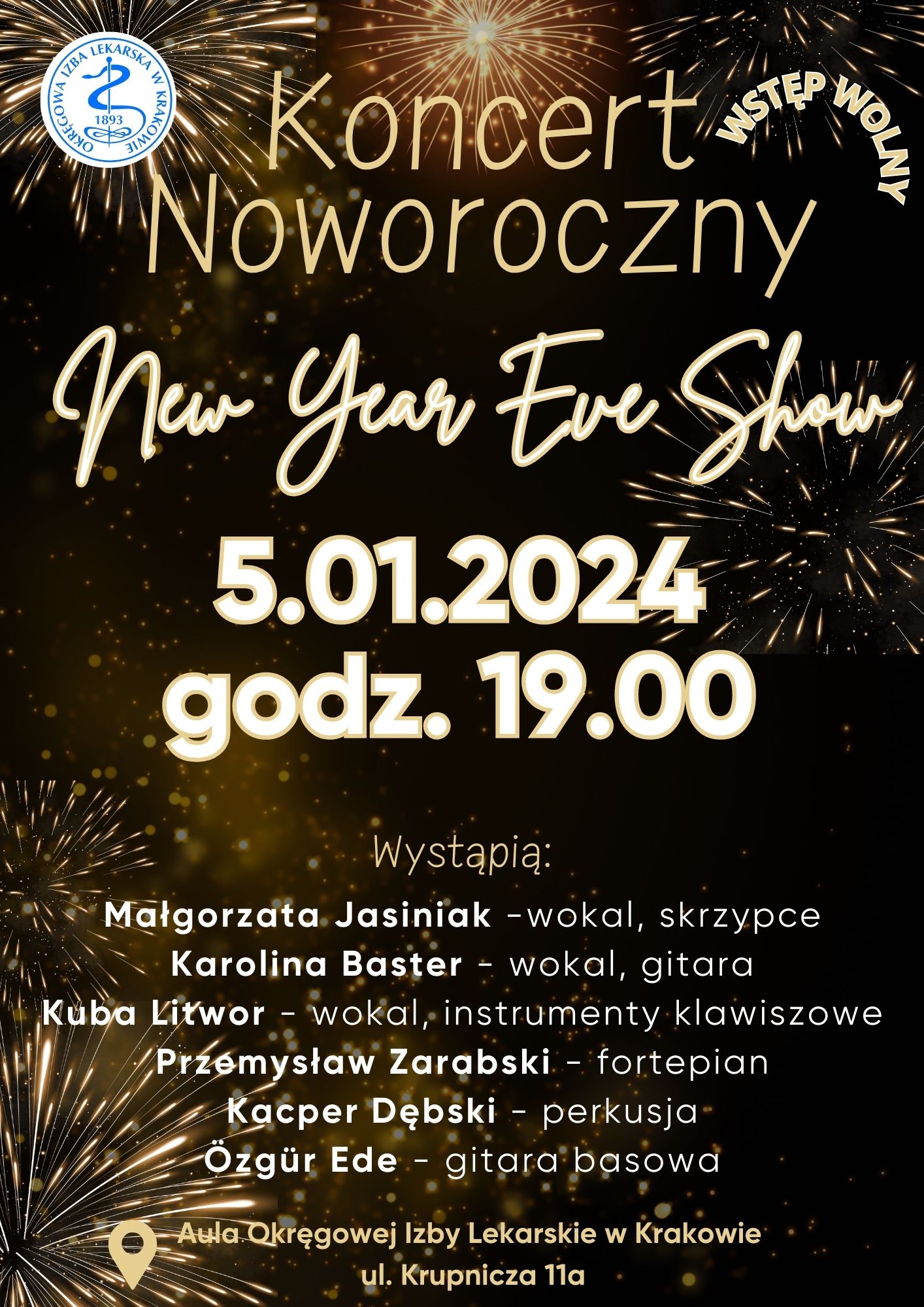 Zapraszamy na Koncert Noworoczny New Year Eve Show - 05.01.2024 - Okręgowa Izba Lekarska w Krakowie